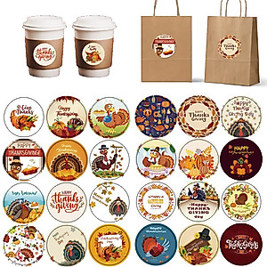 Thanksgiving Turkey Gift Stickers Round Envelope Seal Label Stickers Self-Adhesive Pumpkin Happy Thanksgiving Day Stickers for Card Candy Bag Box Decoration Party Favors Class Rewards 96 Pieces