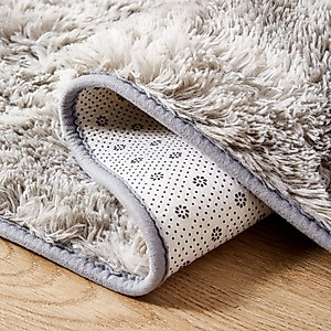 Floralux Fluffy Rugs for Bedroom Living Room,3x5 Feet Plush Shag Area Rug for Nursery Kids Room,Light Grey Tie dye Non Slip Fuzzy Shaggy Soft Room Carpets for Girls Boys Playroom