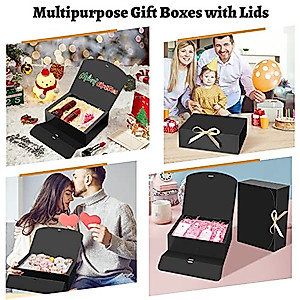 ZSPENG 12PCs Gift Boxes with Lids,12x9x4 inches Black Gift Boxes with Ribbons, Bridesmaid Proposal Box,Kraft Paper Gift Box for Wedding, Packaging, Present, Birthday, Cupcake Boxes, Crafting.