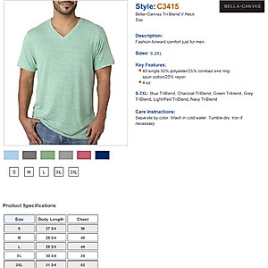 BELLA+CANVAS 3415 Unisex Triblend Short Sleeve V-Neck Tee - Green Triblend44; Large