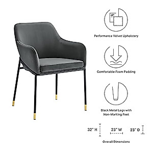 Modway Jovi Performance Velvet Dining Armchair in Black Charcoal
