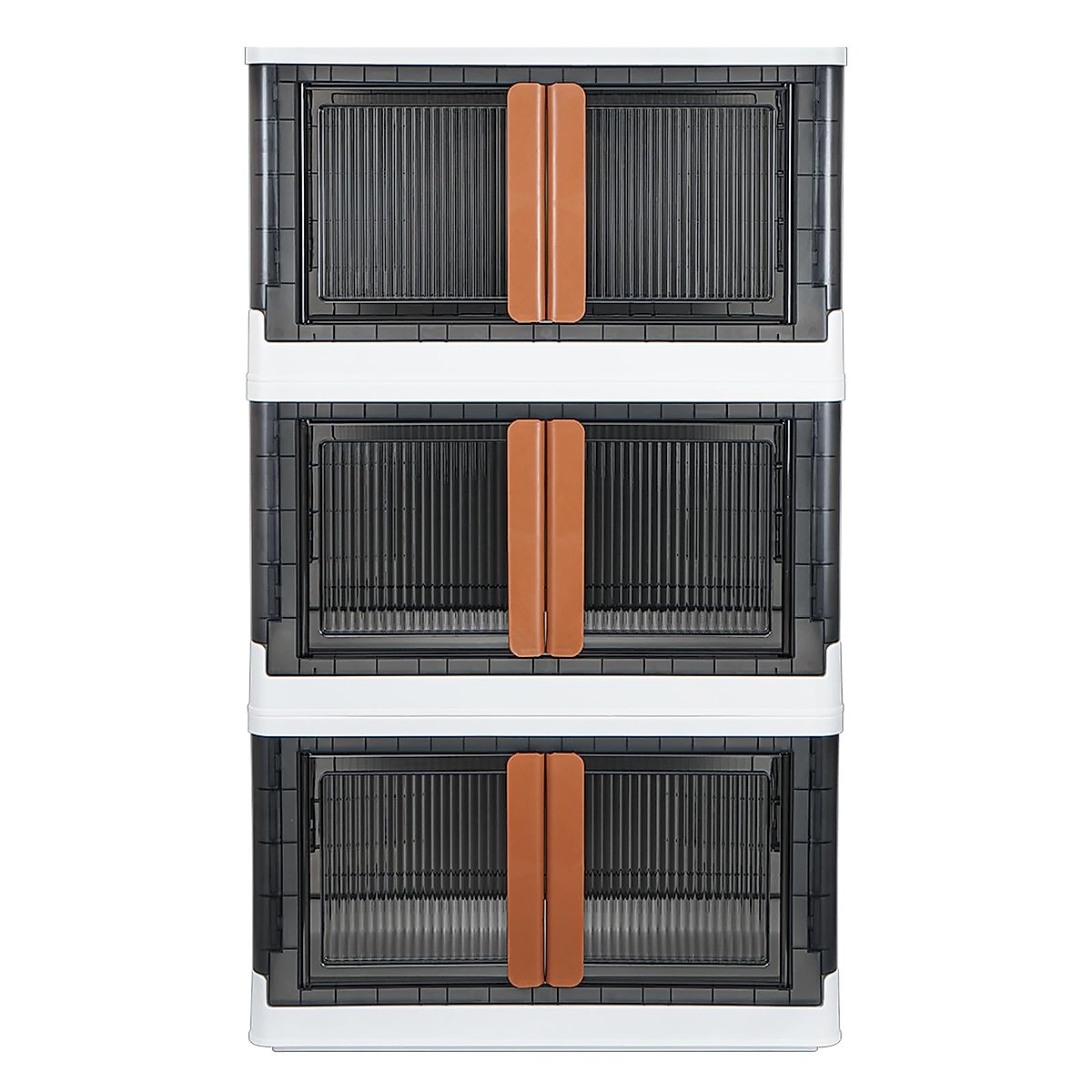 Ezee Space Stackable Storage Bins with Wheels - (3-Pack) - Stackable Storage Drawers - (8.4-Gal) - Collapsible storage bins with lids - Multifunctional Foldable storage boxes with doors