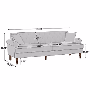 86" Velvet Sofa Couch, Mid-Century Modern Tufted Loveseat Sofa, 3 Seater Sofa Couches for Living Room, Comfy Couch Modern Sofa with Upholstered Cushion, Small Couch for Bedroom Apartment Office