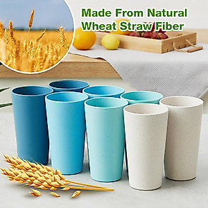 Hlukana Wheat Straw Cups Set of 8, 20 oz Unbreakable Drinking Cup, Chip Resistant Cups, Reusable Water Cup Set, Large Cups for Kitchen, Camping, BPA Free Cups, Dishwasher & Microwave Safe Tumbler Cups