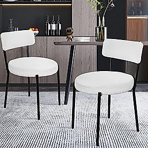 Sucrever Dining Chairs Set of 4, White, Upholstered Mid Century Modern Kitchen Dining Room Chairs with Black Metal Leg/Backrest, Boucle Velvet Accent Dining Chairs for Living Room Bedroom