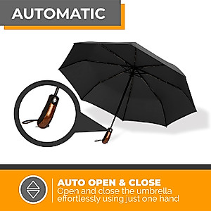 Windproof Teflon Coated Travel Umbrella - Auto Open/Close - Travel Stylish Lightweight Design for Women/Men (Black)
