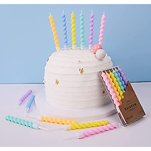 PHD CAKE 36-Count Rainbow Spiral Birthday Candles with Holders, Party Candles, Cake Candles