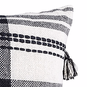 Foreside Home & Garden Black Cross Striped 18X18 Hand Woven Filled Pillow