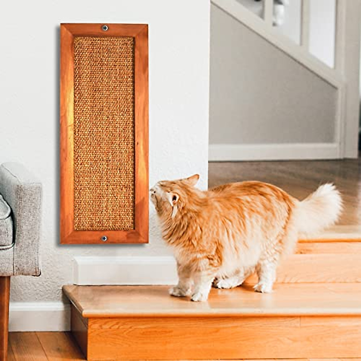 LSAIFATER Cat Scratching Post, Wooden Sisal Cat Wall Scratcher, Floor or Wall Mounted Vertical Cat Scratch Pad for Indoor Cats Adults or Kittens, Cat Wall Furniture Protector