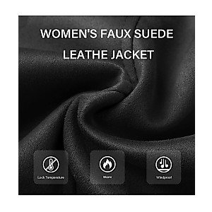 Bellivera Women Faux Suede Leather Jacket Motorcycle Short Coat Biker PU Sherpa-Lined Overcoat 8831A Black L