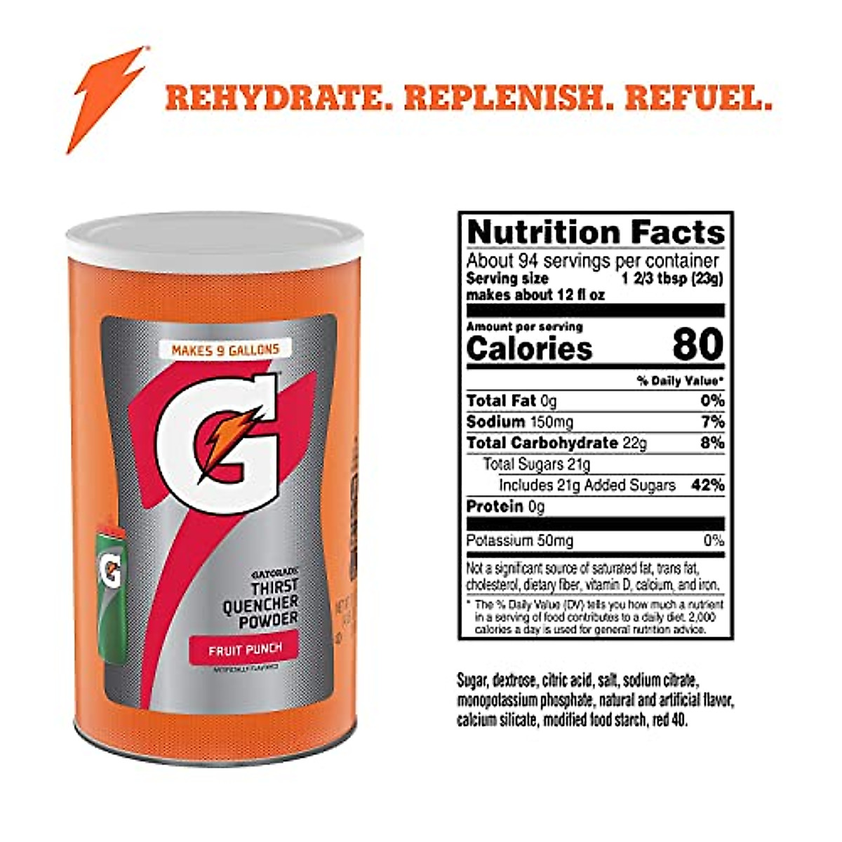 Gatorade Thirst Quencher Powder, Fruit Punch, 76.5 oz Canister