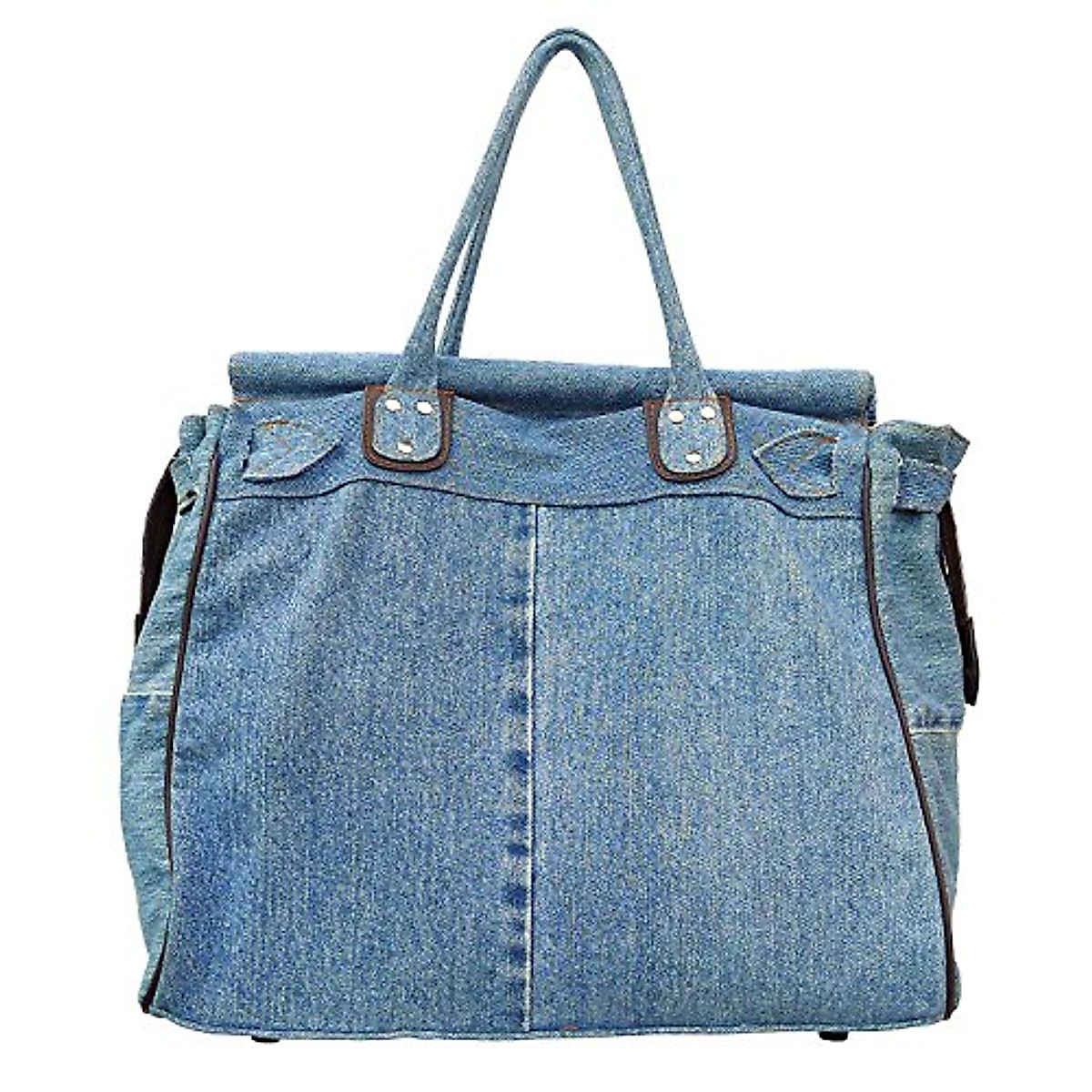 Bijoux De Ja X-Large Blue Denim Double Top Handle Tote Shopper Handbag Purse for women