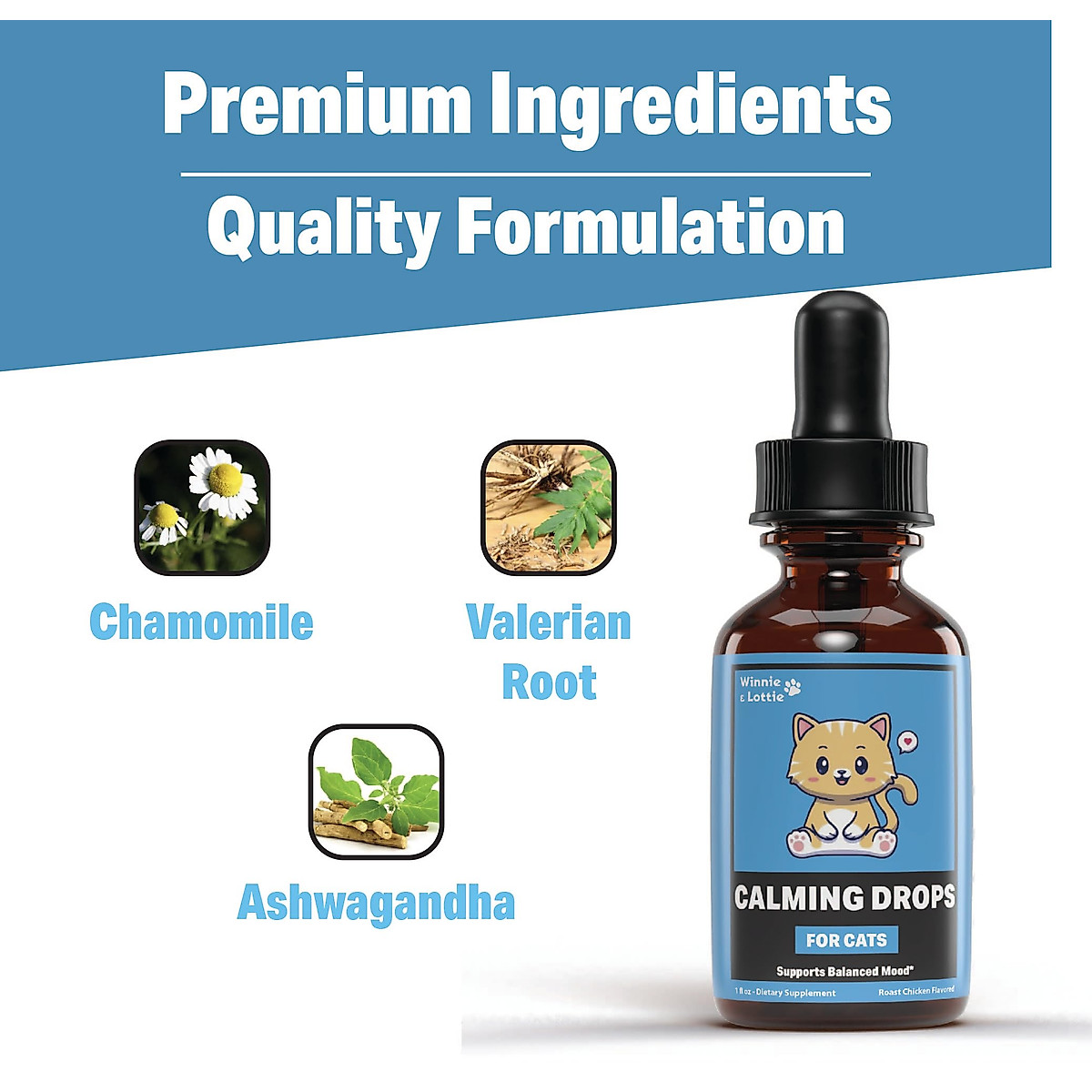 Winnie & Lottie Cat Calming Drops | Cat Anxiety Relief | Calm Cat | Anxiety Relief for Cats | Cat Calming | Cat Calming Supplement | Cat Anxiety | Cat Stress Relief | 1 fl oz | Roast Chicken Flavor