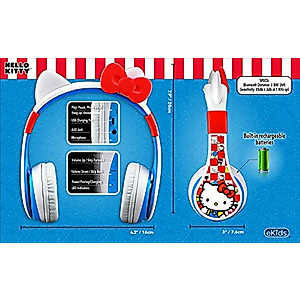 eKids Hello Kitty Kids Bluetooth Headphones, Wireless Headphones with Microphone Includes Aux Cord, Volume Reduced Kids Foldable Headphones for School, Home, or Travel