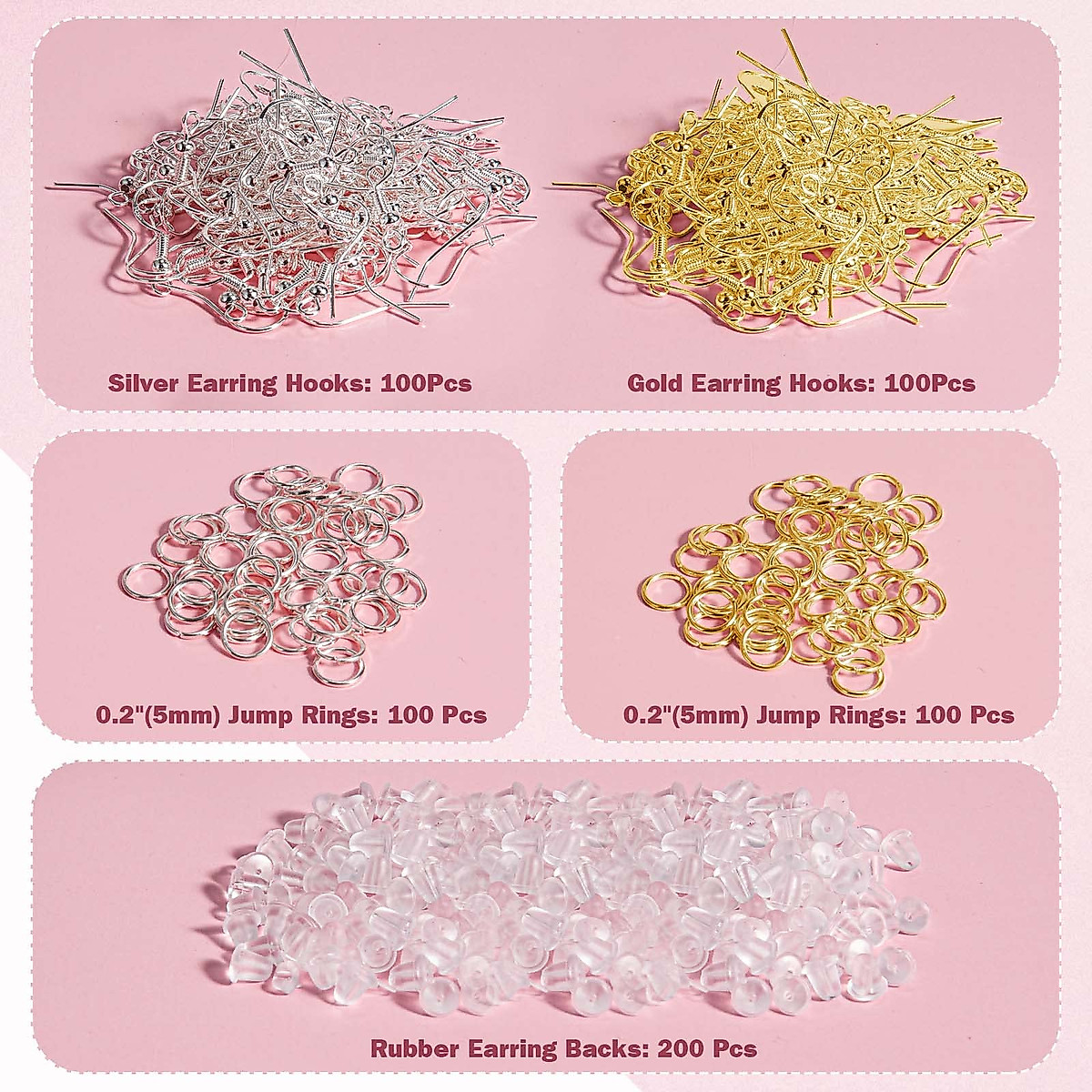 Hypoallergenic Earring Hooks, 600 Pcs Earring Making Supplies Kit with Earring Hooks, Jump Rings and Earring Backs for Jewelry Making (Silver and Gold)