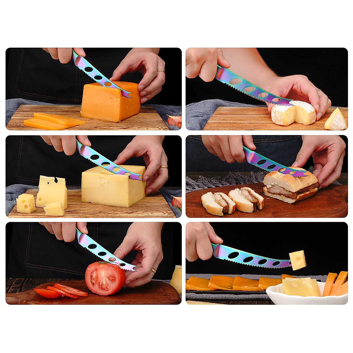 WELLSTAR Cheese Knife, Serrated Tomato Knife 5 Inch Sharp High Carbon Stainless Steel Blade for Cutting All Cheese Types - Rainbow