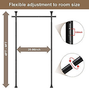 Room Divider Curtain Rod - No Drilling Partition Room Dividers Wall,28-96inch(W) 4-9ft(H),Heavy Duty Metal Tension Curtain Stand for Studio Apartment Room Separation,Portable Room Separator,Black