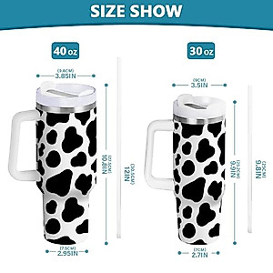 MCHIVER Cow Pattern 40 oz Tumbler with Handle and Straw Stainless Steel Vacuum Water Bottle Leak-proof Travel Coffee Mug Insulated Cup for Home Office Car