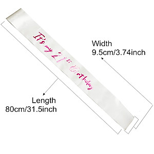 21st Birthday Sash, White Satin Soft Sashes with Pink Foil Letter, Birthday Decorations for Girls Happy 21st Birthday Party Favor Supplies, White Pink