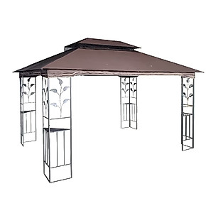 JINS&VICO 13x10 ft Gazebo Double Roof Canopy with Netting and Shaded Curtains, Outdoor Gazebo 2-Tier Hardtop Galvanized Iron Aluminum Frame Garden Tent for Patio, Backyard, Deck and Lawns, Brown