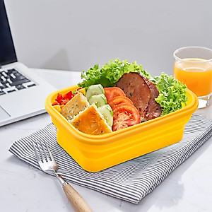 Nuenen Set of 8 Collapsible Food Storage Containers with Lids Silicone Flat Collapsible Bowls for Stacks Travel Camping Meal Prep Container for Kitchen, Freezer Microwave Dishwasher Safe (Rectangular)