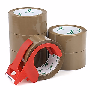BOMEI PACK Brown Packing Tape with Dispenser, 2.4 Mil 1.88 Inch x 60 Yards, 6 Refills Rolls Packaging Tape for Moving, Shipping and Storage