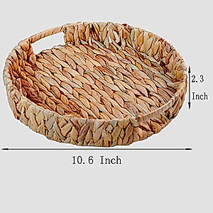 Hand-Weaving Natural Water Hyacinth Storage Baskets,Wicker Serving Trays with Built-in Handles，Open Storage Organizer Serving Basket,Perfect for Shelving Units