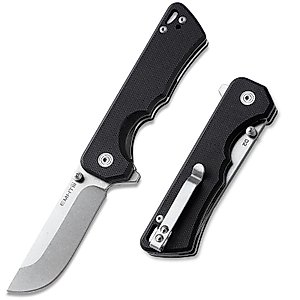 EMHTiii Pocket Folding EDC Knife: 2.95" D2 Steel Stonewashed Blade, G10 Scales, Flipper Liner Lock, Reversible Clip, Great Gifts for Men Women Camping Hiking Outdoor, Black