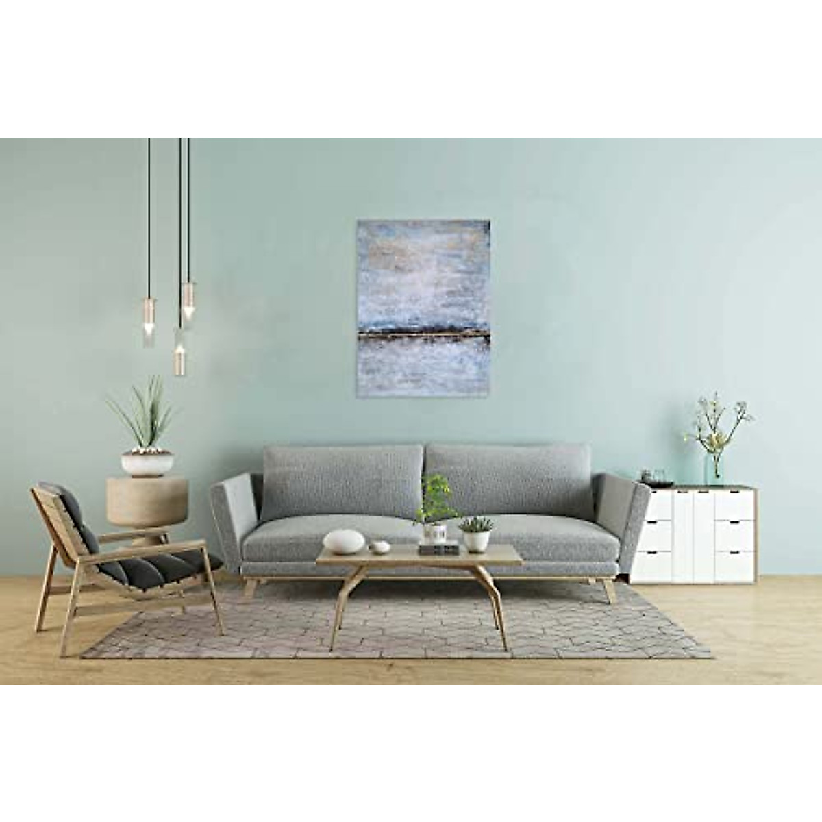 SYGALLERIER Large Abstract Canvas Wall Art with Gold Foil - Modern Coastal Oil Paintings - Contemporary Beach Pictures for Living Room Bedroom Bathroom Decor