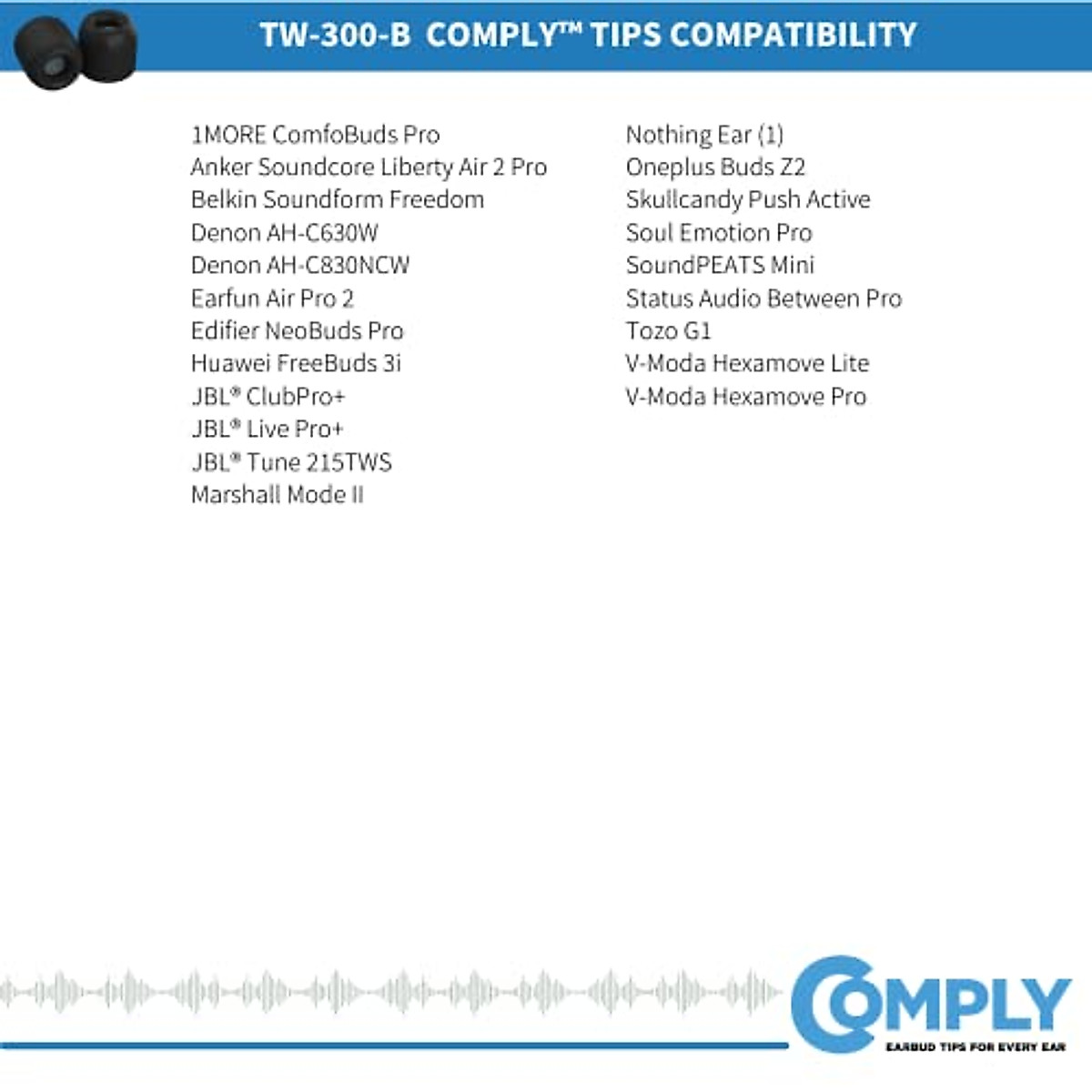 Comply TrueGrip TW-300-B Universal Replacement Earbud tip for Most True Wireless Devices; Compatible with Anker Soundcore Liberty Air 2 Pro, Nothing Ear (1), JBL Live Pro and More (Assorted, 3 Pairs)