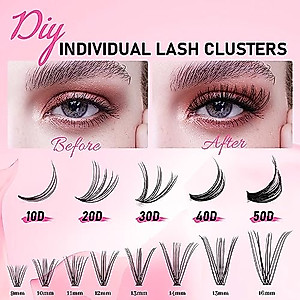 280 PCS Individual Lashes Cluster DIY Lash Clusters 10D 20D D Curl 8-15mm Cluster Lashes DIY Individual Eyelashes Lashes Wisps Reusable Soft Mini Cluster Eyelash Extensions at Home (10D/20D D 8-15mm)