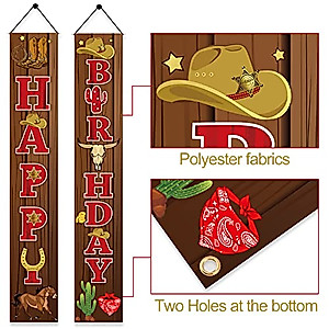 Western Cowboy Happy Birthday Door Banner Decorations, Western Theme Cowboy Theme Birthday Party Supplies, Wild West Cowboy Birthday Photo Booth Props Decor for Indoor Outdoor