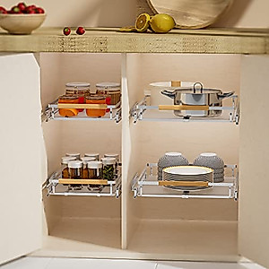 WEJIPP Pull Out Cabinet Drawer Organizer Expendable Slide Out Pantry Organizer Shelves Heavy Duty Stainless Steel Storage Shelf for Kitchen Bathroom Cabinet Pantry Closet Under Sink Organization