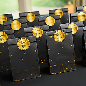 ROYAL BLUEBONNET Pink and Gold Confetti Gift Bags -Set of 24- Pink Paper Goodie Bags and Stickers – Baby Shower Favor Bags, Pink and Gold Party Decorations, Pink Party Supplies, Pink Candy Bags