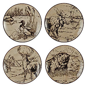 Mossy Oak Animal Print 16 Piece Dinnerware Set, Black and Beige