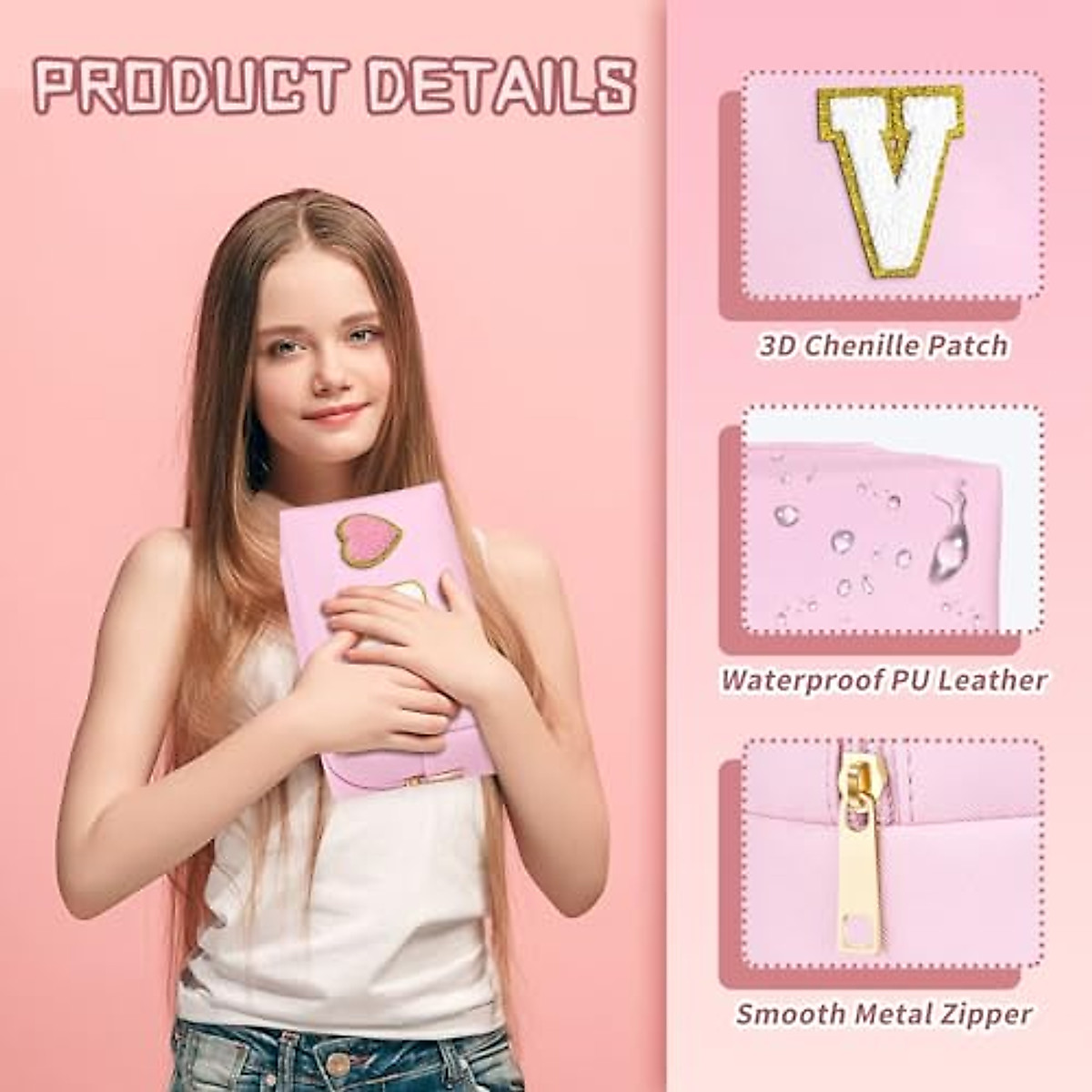 TOPEAST Initial Cosmetic Bag for women, Preppy Makeup Bag Chenille Letter Pouch, Monogrammed Birthday Gifts for Girls, Teen Girl Gifts Trendy Stuff, Pink S