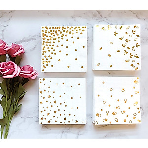 100 PK Gold Napkins - 4 Assorted Designs - 3-Ply Cocktail Napkins Folded 5 x 5 Inches Bar Napkins Disposable Party Napkins Paper Napkins Dinner for Wedding Baby Shower Birthday Graduation 2022