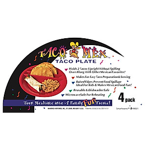 Taco Mex Taco Plate, Reusable, Round, Preparation and Serving Plate, for Soft and Hard Shell Tacos, 10.75 inch Plastic, Uber Look and Quality, Microwave Safe, 4 Pack Set, Red