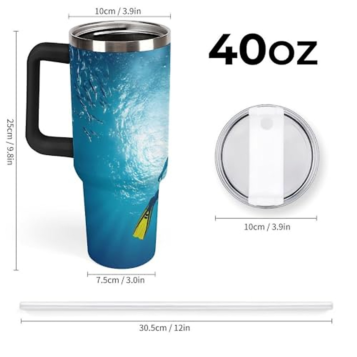 Hawaii Diver And Fish Tumbler with Handle Travel Mug Water Bottle Tea Coffee Cup Black-style