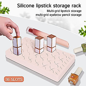 Unaikoo Silicone Lipstick Holder Organizer Brush Holder, Multi-function 28+8 Slots Lipstick Case Organizer for Eyebrow Pencil, Nail Polish, Makeup Brushes, Lipstick, Stationery Pink