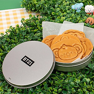 BT21 Squid Biscuits Sugar Pie Game Korean Sugar Candy Making Tools Set DALGONA Kit (7pcs in 1set), Ladle, Shape frame, Press Stainless Steel, bottom plate, Circle case