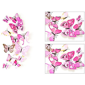 Somotersea 24PCS 3D Butterfly Wall Decal Removable Refrigerator Magnets Stickers Decor for Kids Room Decoration Home and Bedroom Art Mural Pink