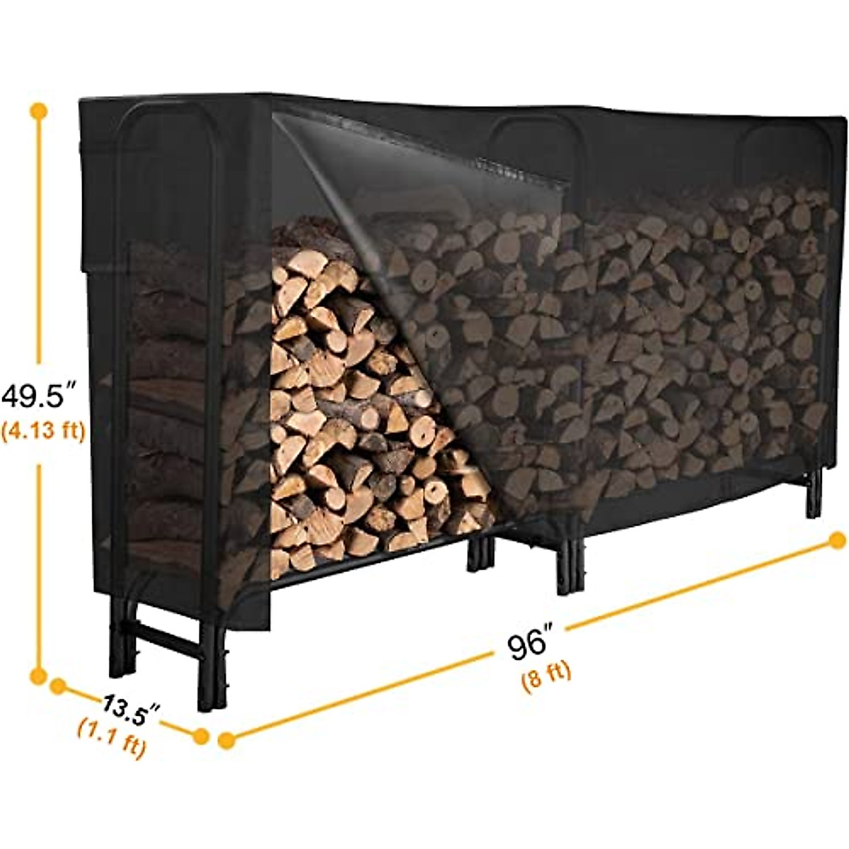 GASPRO 8FT Firewood Rack Outdoor with Cover, Adds Sturdy Middle Upright, Heavy Duty Steel Log Rack Wood Holder, Easy to Assemble