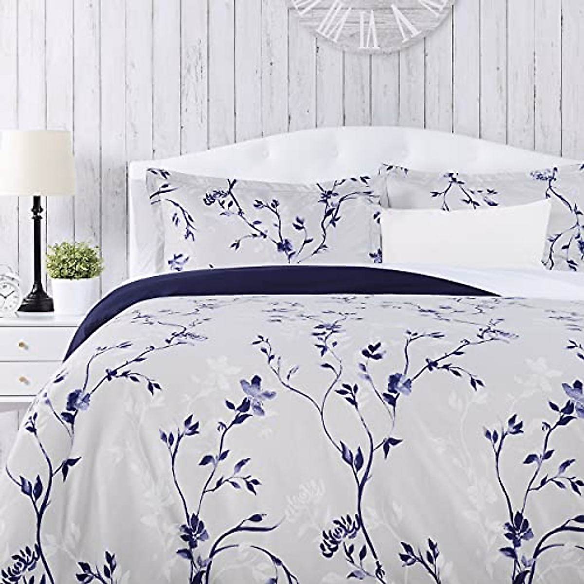 Chanasya Floral Duvet Cover Set - Duvet Cover (68” x 90”) & 1 Pillow Sham (20” x 26”) - 2-Piece Set, Twin Size, Purple Navy