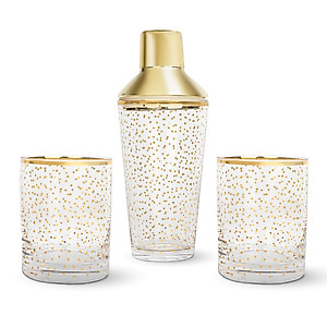 American Atelier Cocktail Shaker with 2 Rock Glasses | 3-Piece Set | Home Bar Kit | Old Fashioned Glasses for Whiskey and Bourbon | 15-Ounce Capacity Shaker | Bar Accessories Gift Set