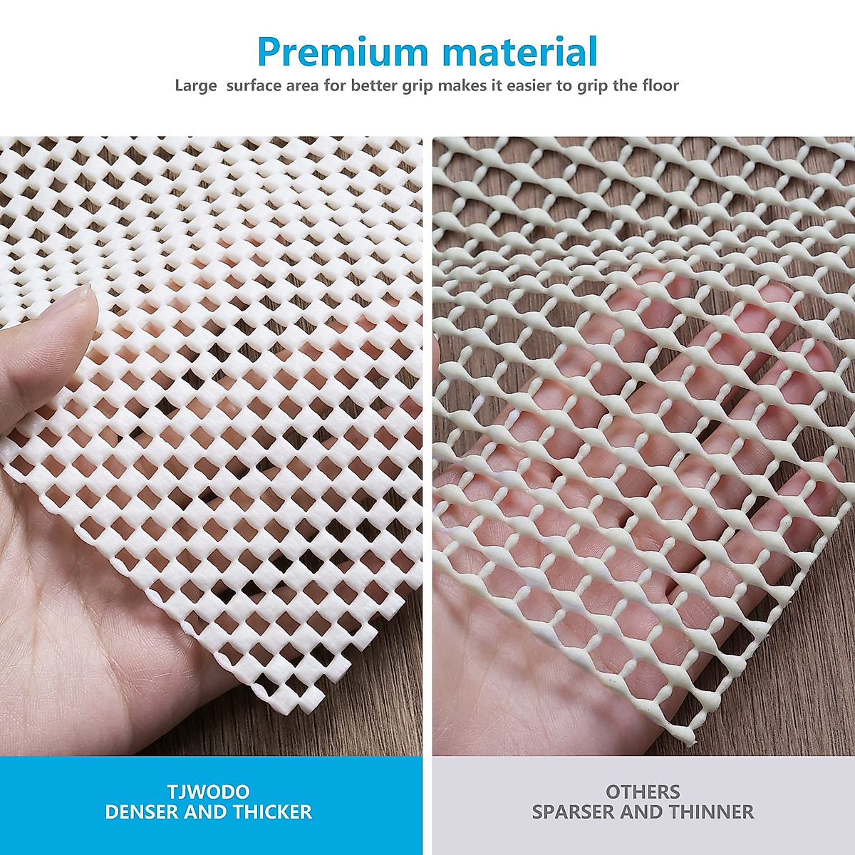 TJWODO Non Slip Area Rug Pads Non Skid Rug Gripper 2x4 Feet Extra Thick Pad Anti-Slip Carpet Rug Mats for Hardwood Surface Floors, Keep Rugs Safe and in Place (2 x 4 Ft)