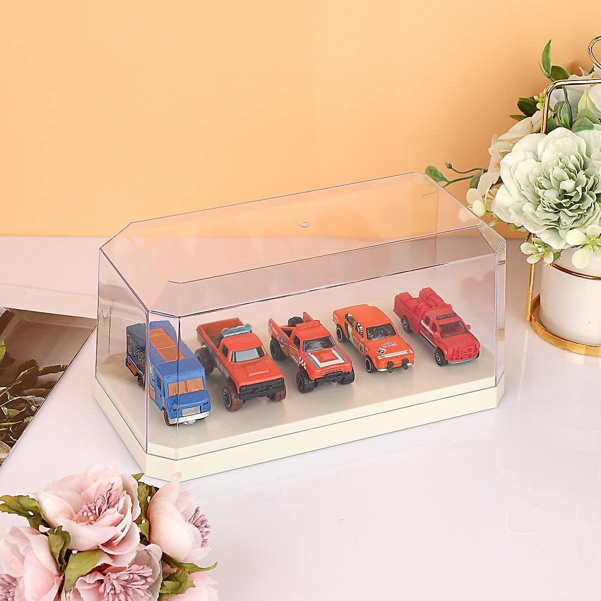JUXYES Clear Display Box for Collectibles, Rectangular Display Box Stand Countertop Stackable Display Case With Base, Transparent Storage Containers Mini Display Box for Action Figures Toys