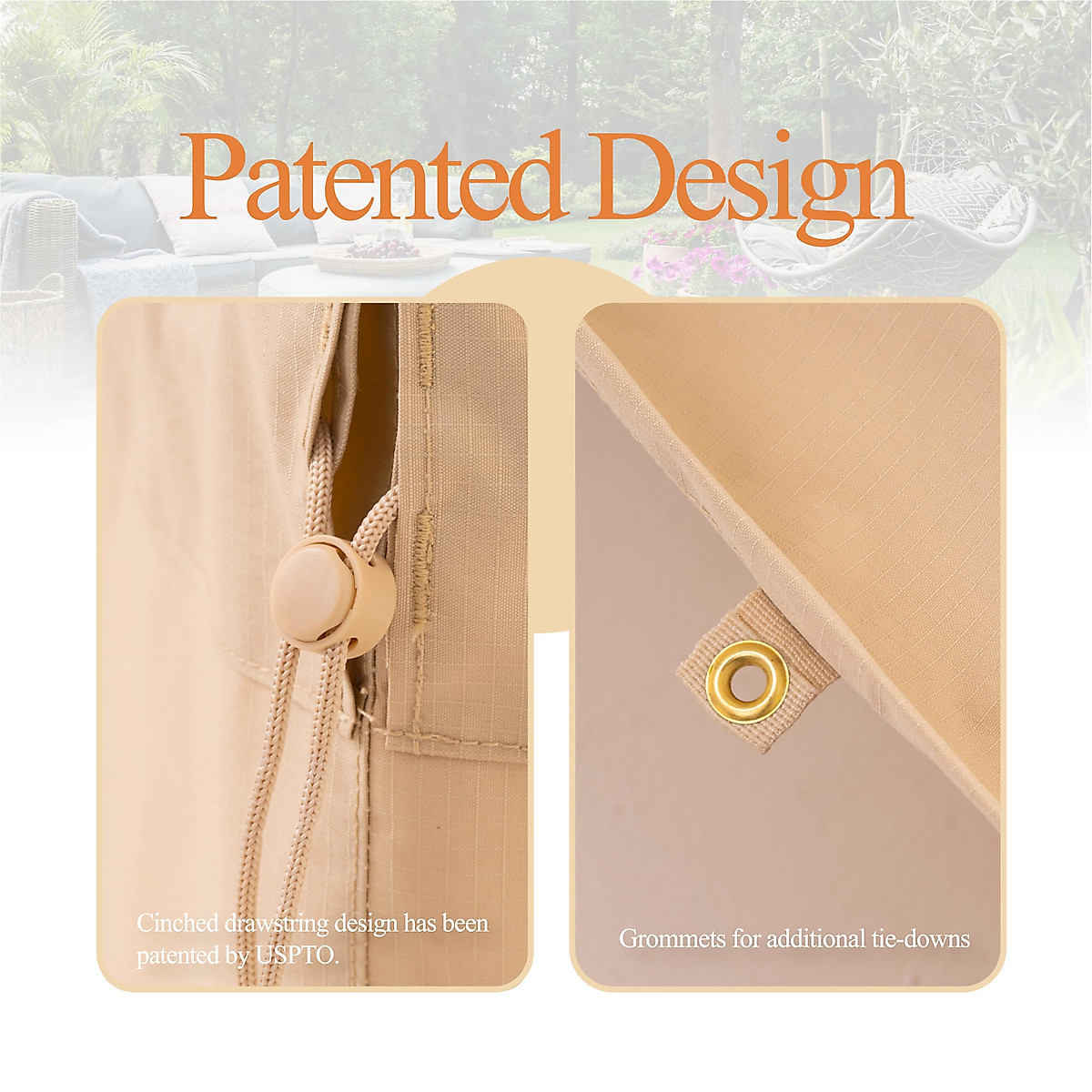 WJ-X3 Large Rectangular Beige Heavy-Duty Patio Table Cover, 136x88x36in - Wind-Resistant, Waterproof, Anti-Fade - Perfect for Outdoor Sectional Furniture Sets