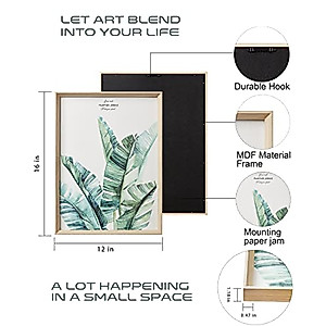 HesenDot Framed Wall Art，Botanical Prints for Bedroom, Minimalist 3 Piece Wood Art Wall Decor Aesthetic, 16x12in High Frame Design Prints Flower Green Eucalyptus Leaf Artworks, MDF Framed Poster for Kitchen, Bathroom, Bedroom Set of 3