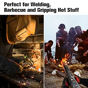 ARCCAPTAIN Leather Forge Welding Gloves, Heat/Fire Resistant 16 inches Gloves for Stick,Mig,Tig,Forge,BBQ,Grill,Fireplace,Wood Stove,Furnace,Oven,Pot